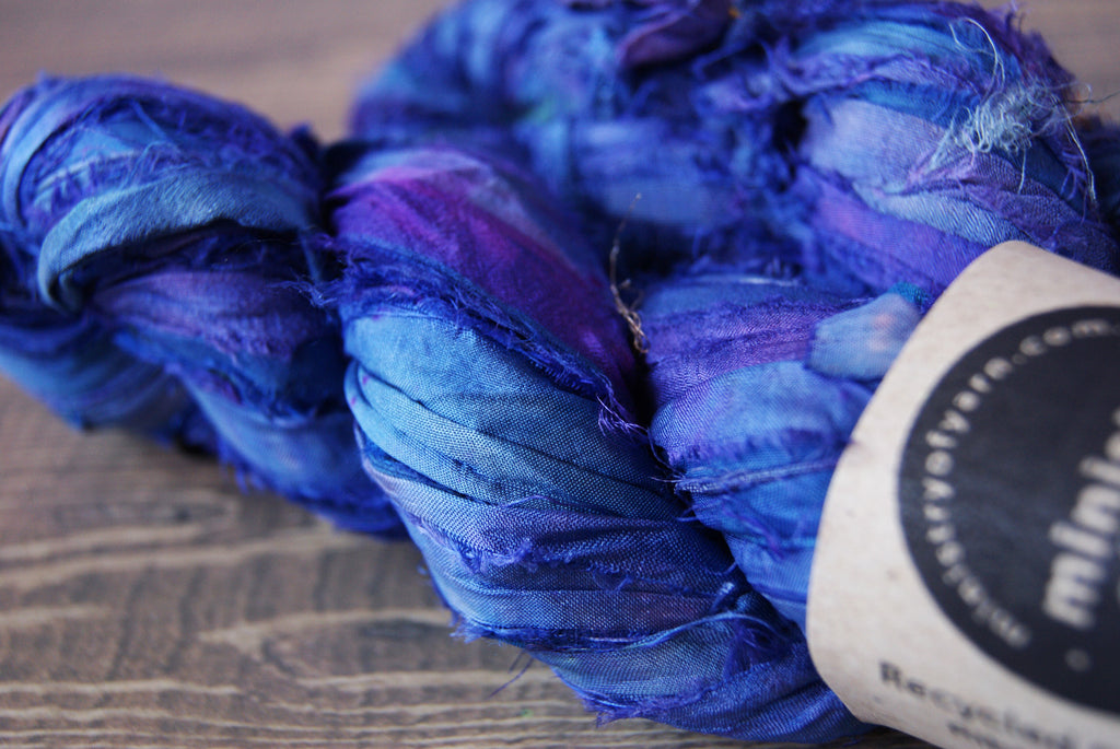 Violet Blue Recycled Sari Silk Ribbon Yarn – Ministry of Yarn